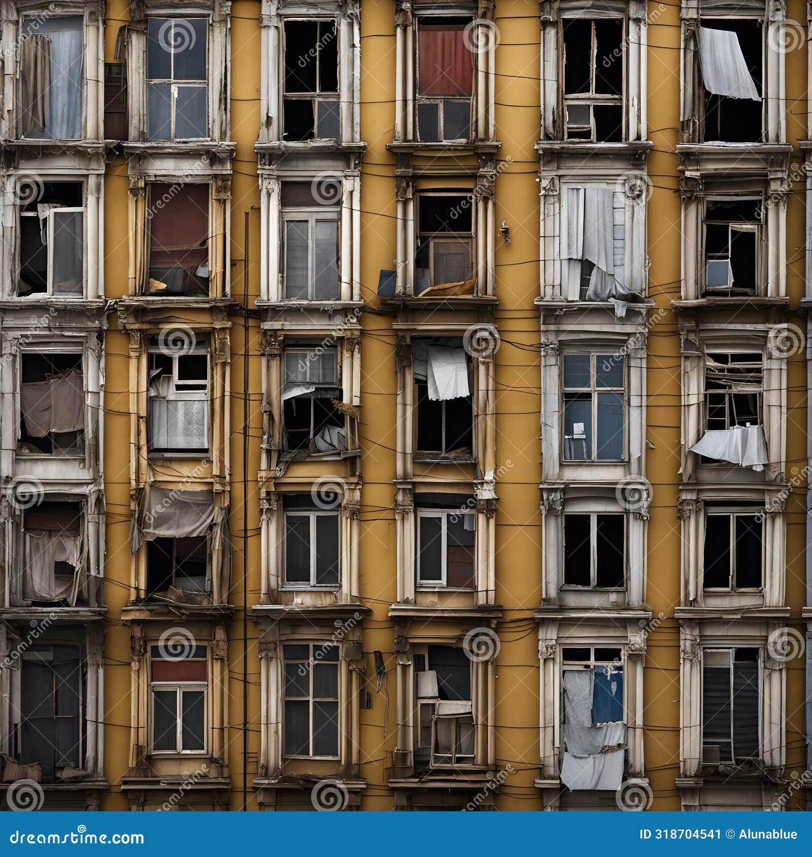 Abandoned Apartment Building with Broken Windows Stock Image - Image of ...
