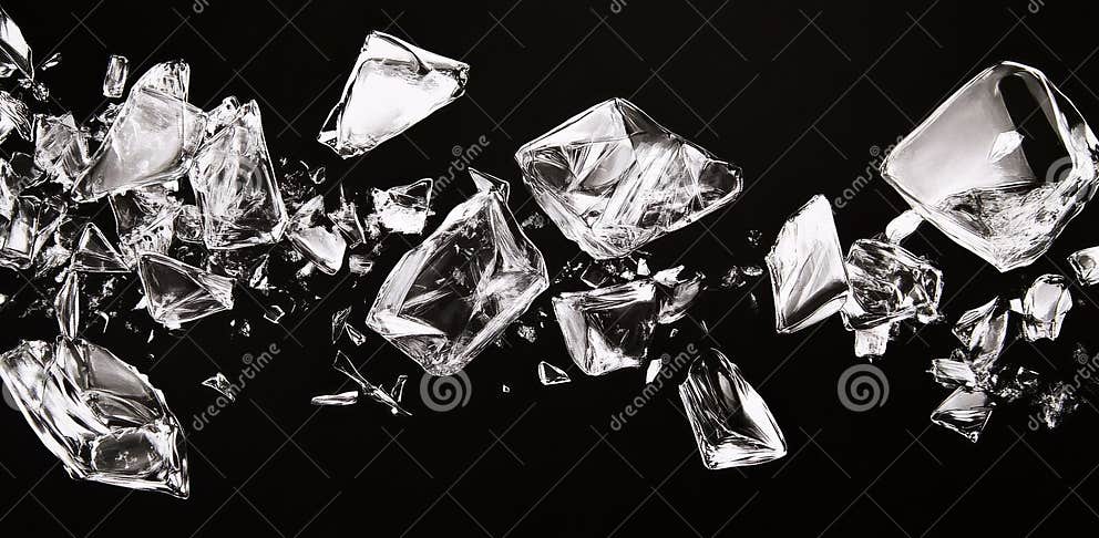 The Image Shows Fragments of Broken Glass Exploding in the Air Against ...