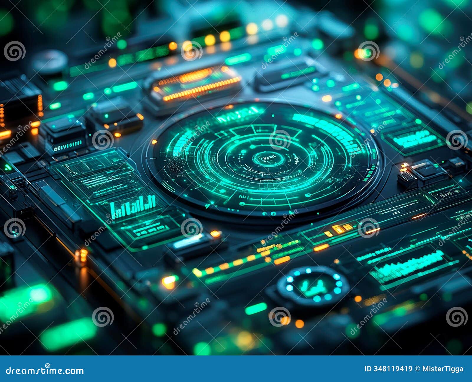 Image Shows a Futuristic, Detailed Control Panel with a Complex Layout ...