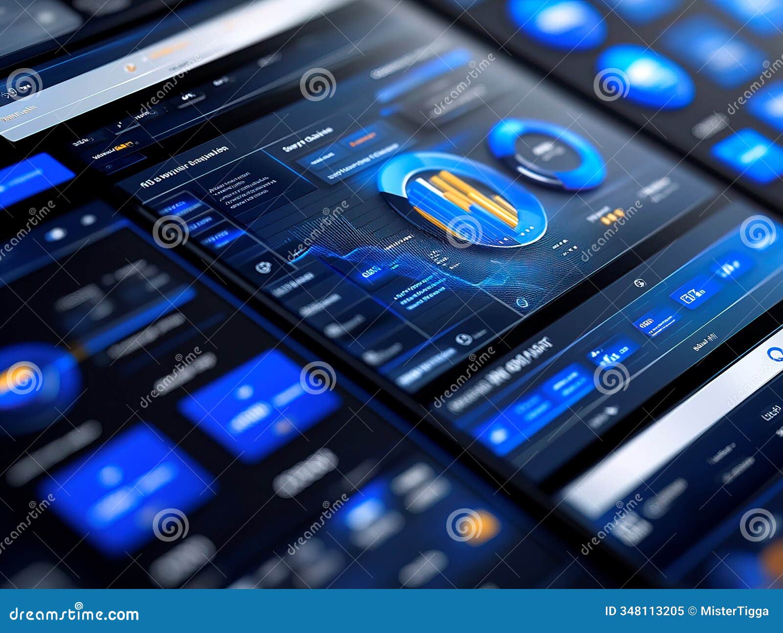 The Image Shows a Futuristic GUI with Colorful Icons, Graphs, and a ...