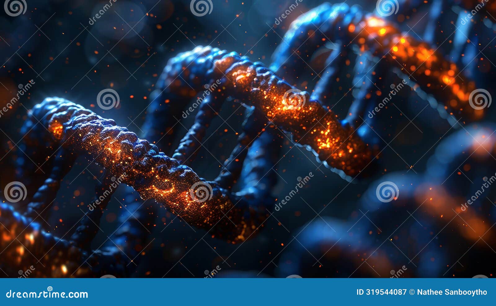 The Image Shows a Glowing Blue and Orange Double Helix Stock ...
