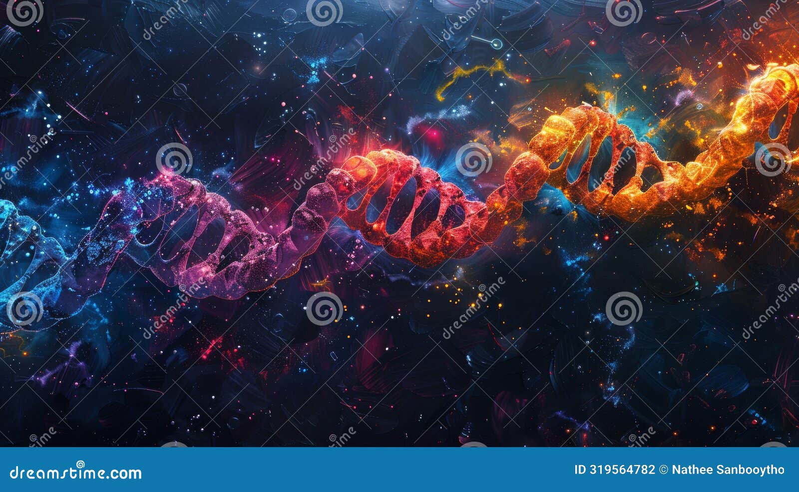 The Image Shows a Glowing Double Helix, Representing DNA, with Glowing ...