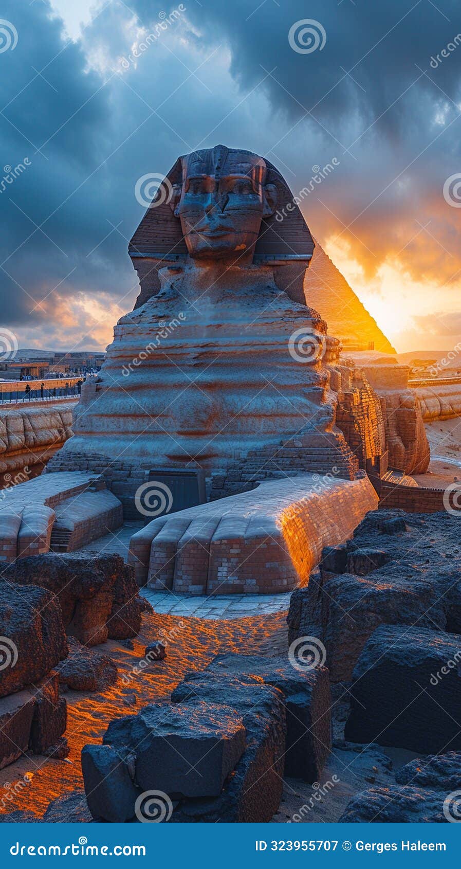 The Great Sphinx of Giza at Sunset Stock Illustration - Illustration of ...
