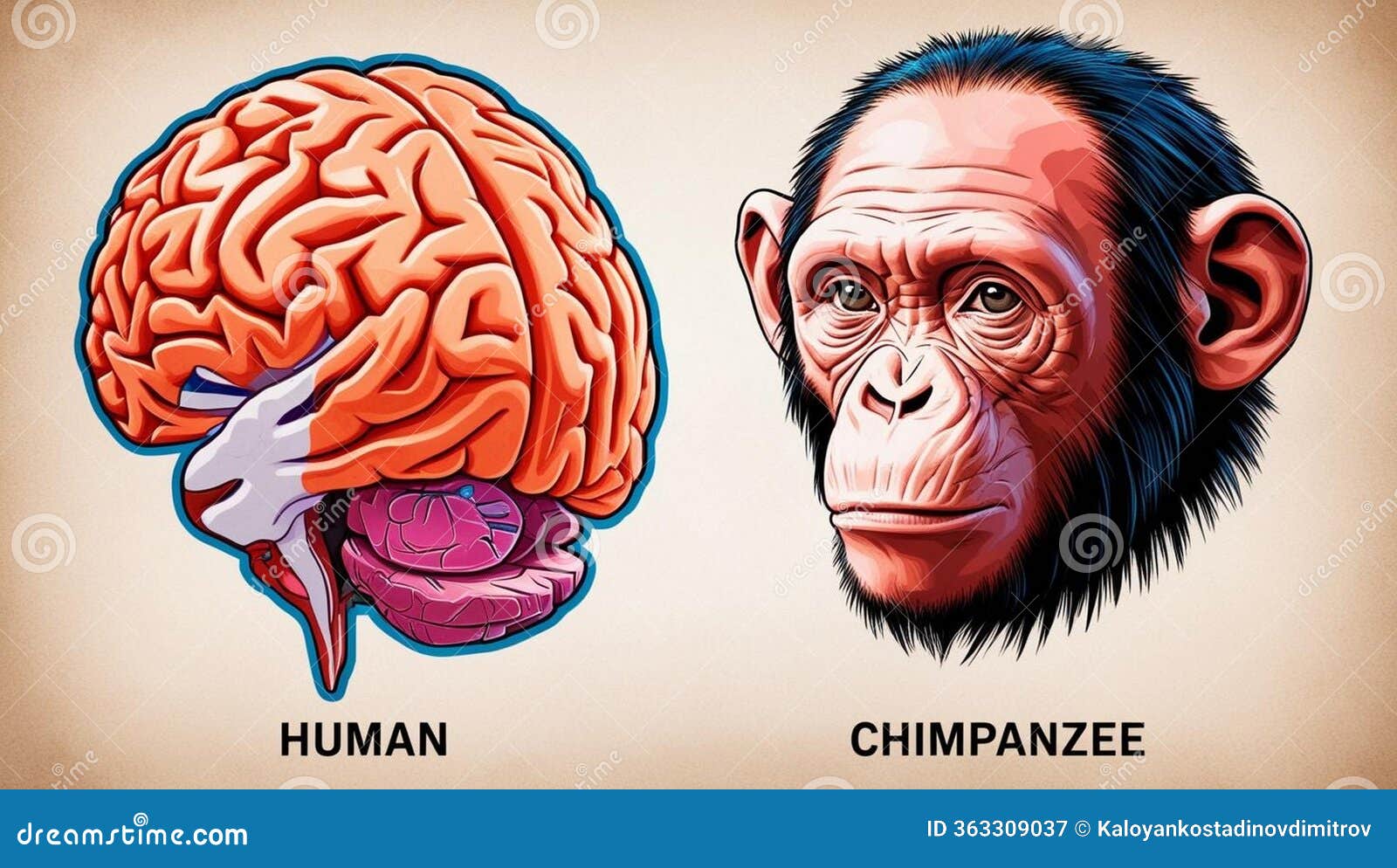 The Image Shows A Human Brain And A Chimpanzee Brain | CartoonDealer ...