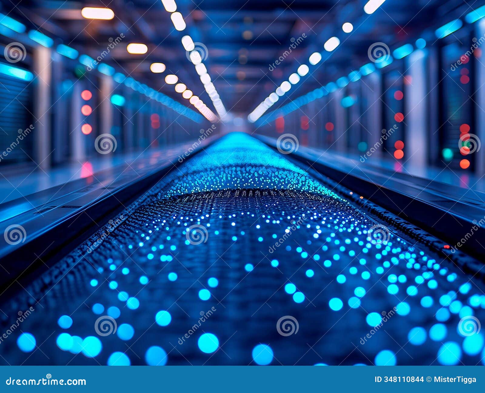 Image Shows an Illuminated Server Room with Multiple Rows of Vertical ...