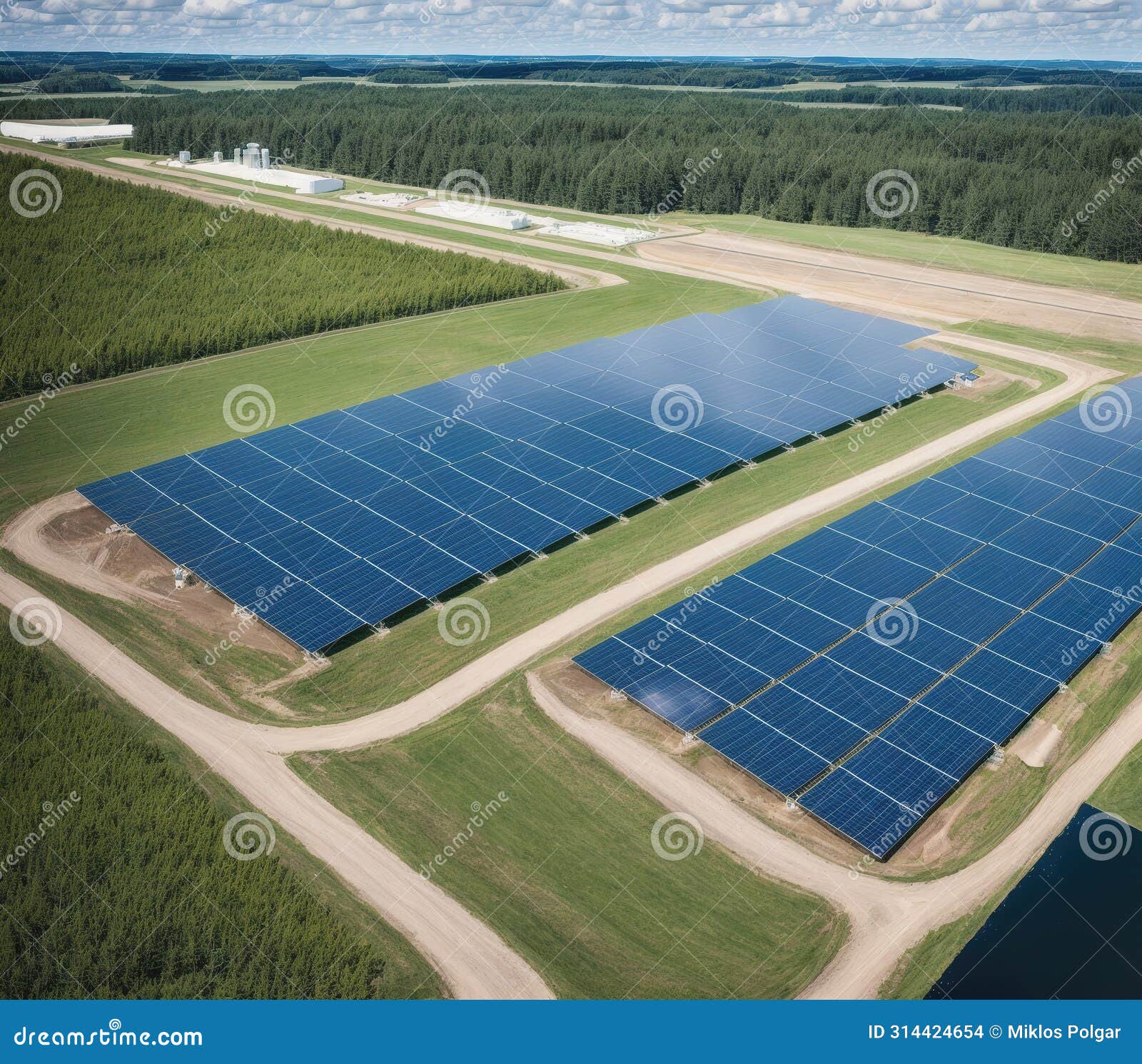A Large Solar Farm with Rows of Solar Panels in the Foreground and a ...