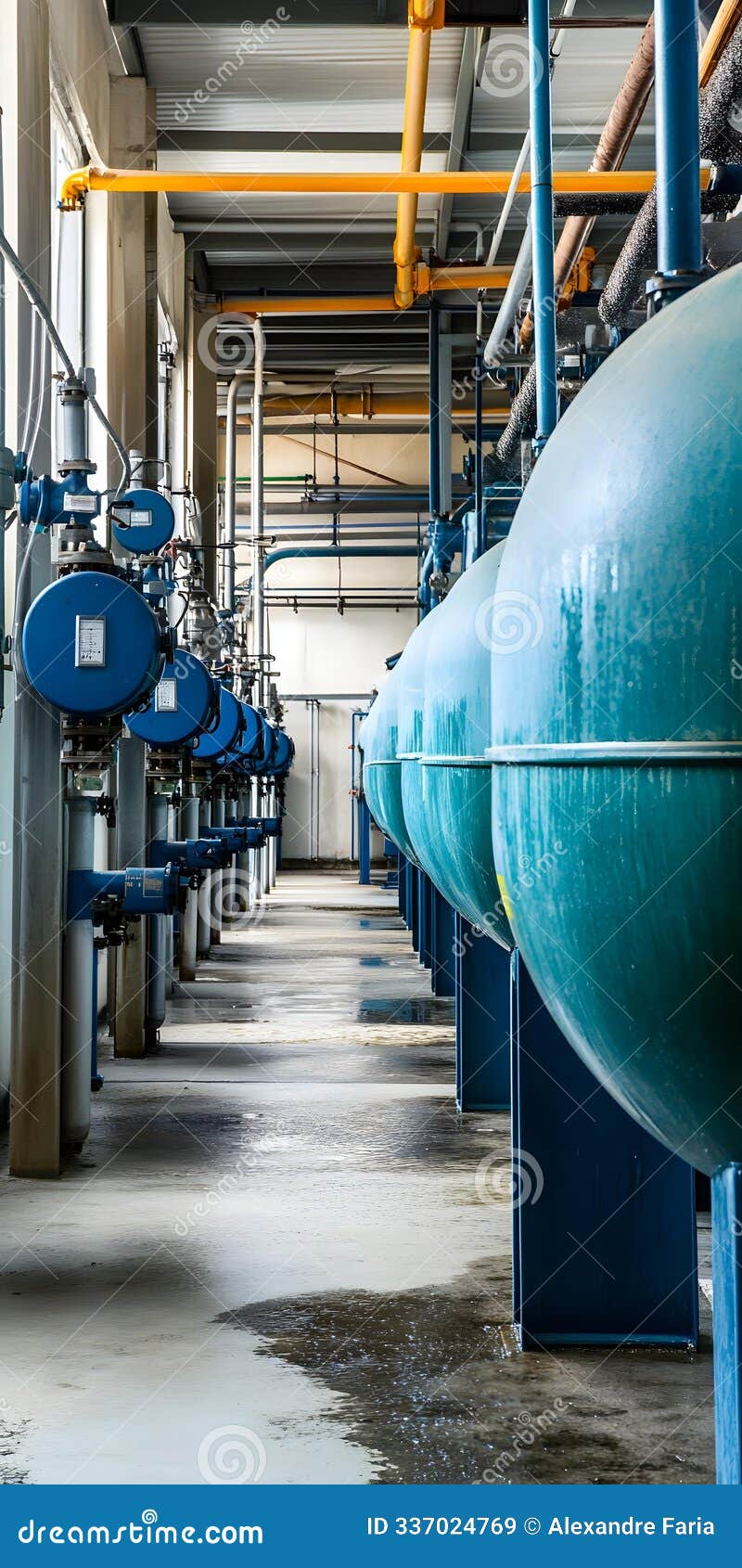 Industrial Corridor with Blue Tanks Stock Illustration - Illustration ...