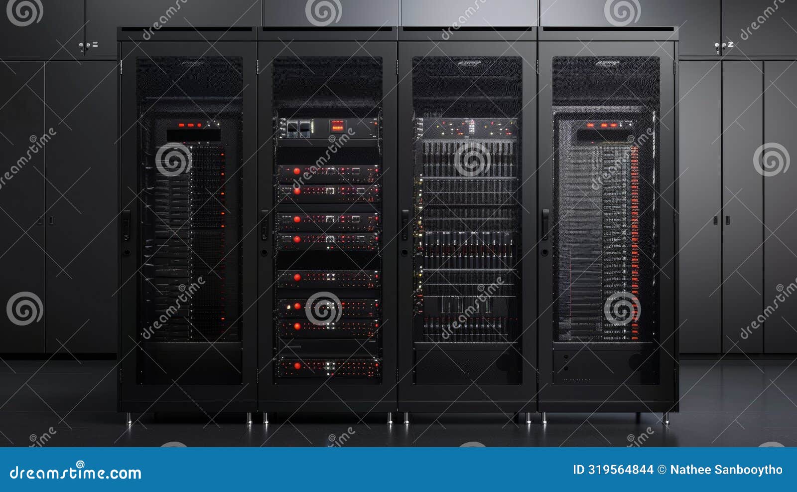 The Image Shows a Modern Data Center with Rows of Server Racks Stock ...