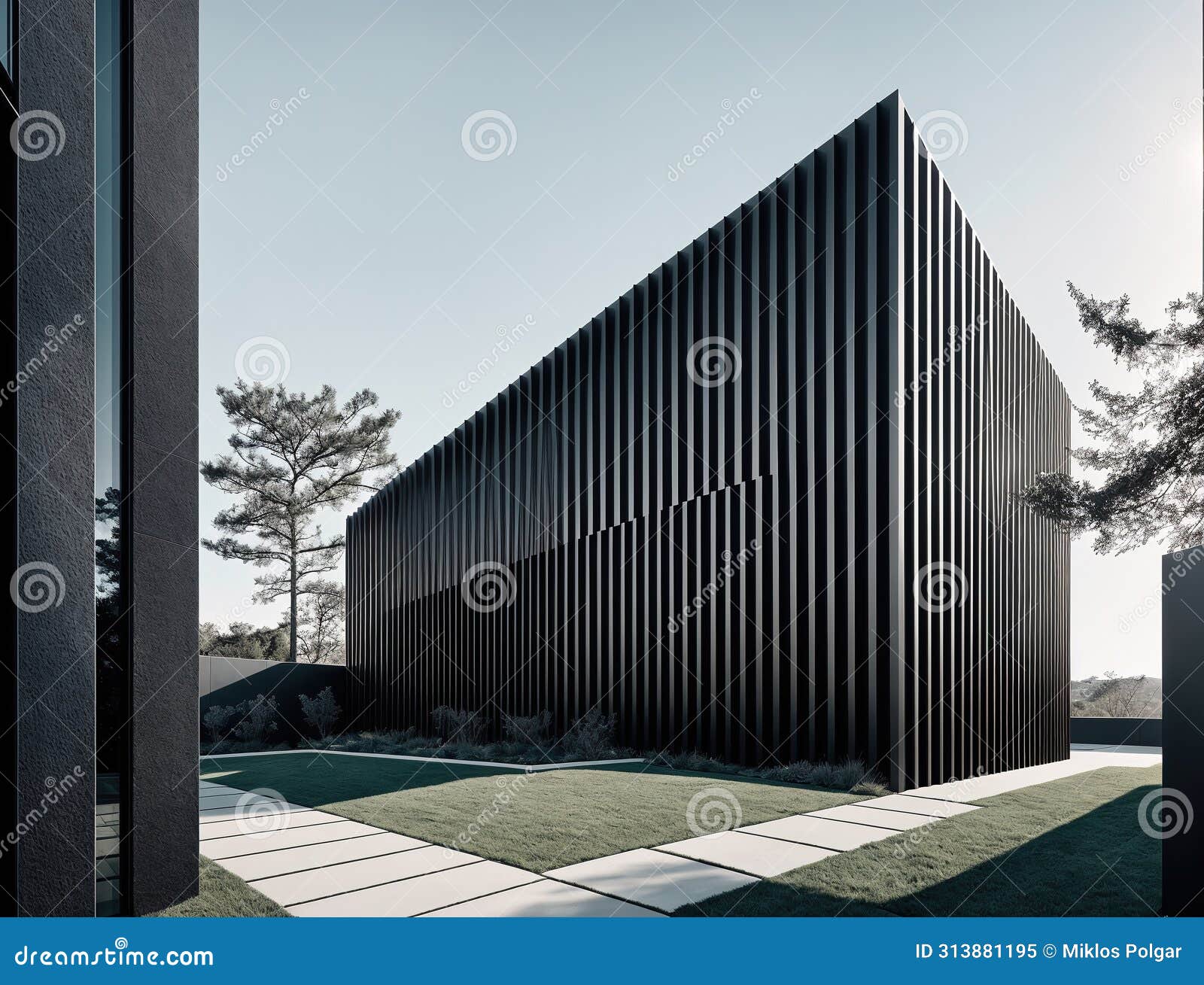 An Image of a Modern Building with a Black and White Striped Facade ...