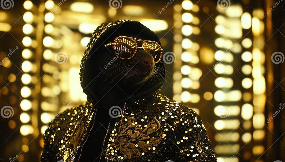 The Image Shows a Mouse or Rat in a Disco Neon and Brightly Colored ...