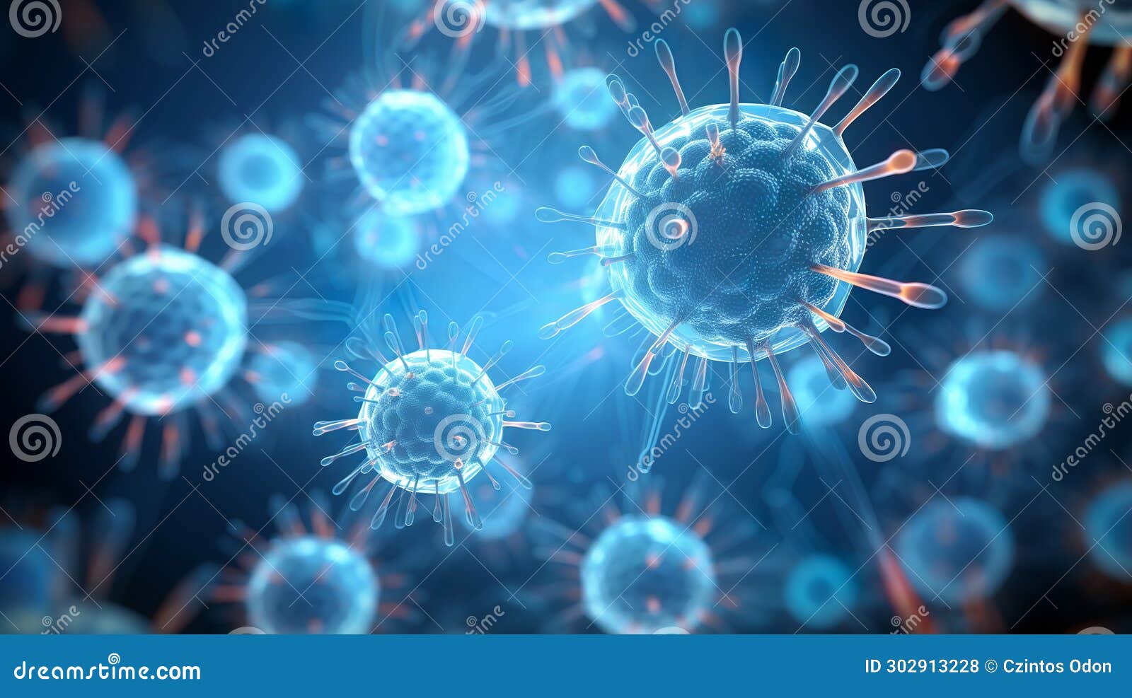 The Image Shows a Multitude of Virus-like Particles with a Detailed ...