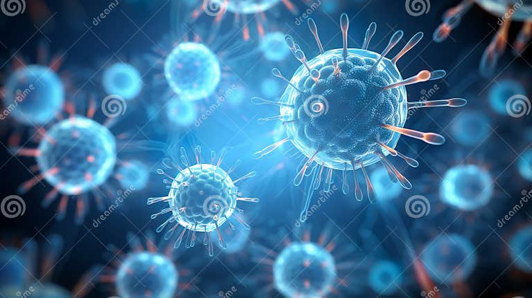 The Image Shows a Multitude of Virus-like Particles with a Detailed ...