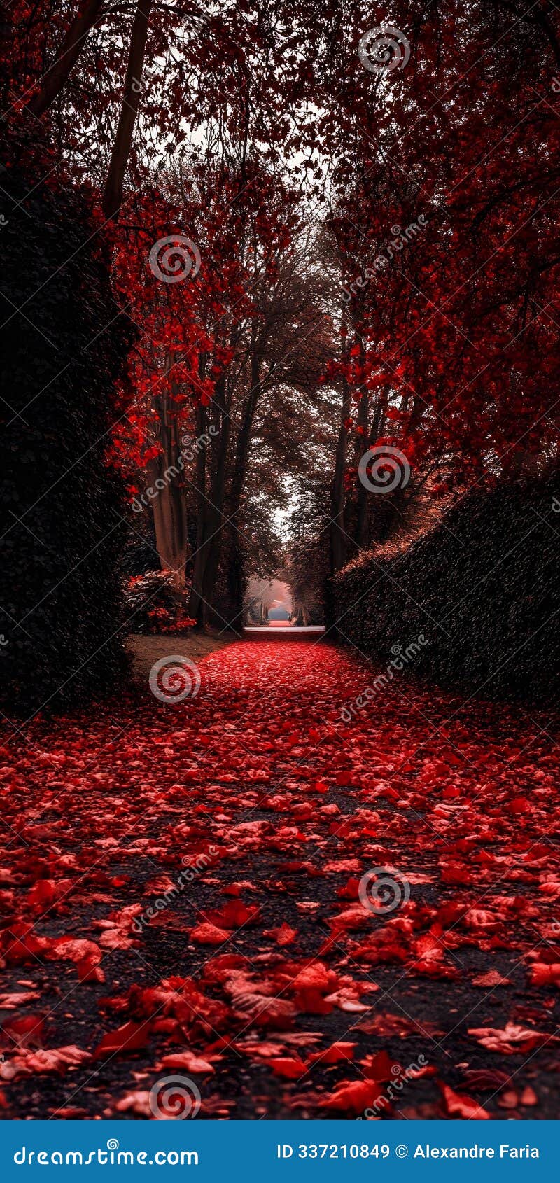Serene Autumn Pathway Surrounded by Red Leaves Stock Illustration ...