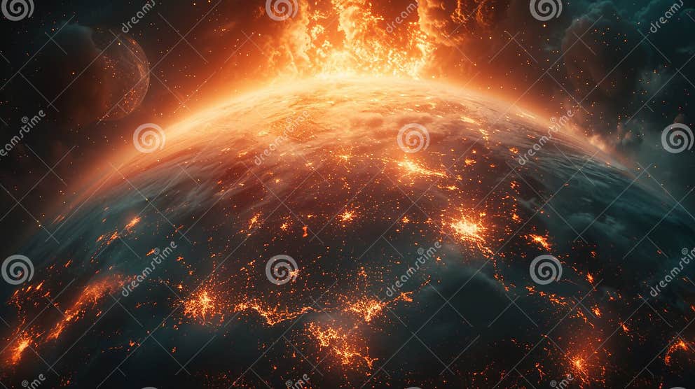 The Image Shows a Planet on Fire Stock Illustration - Illustration of ...