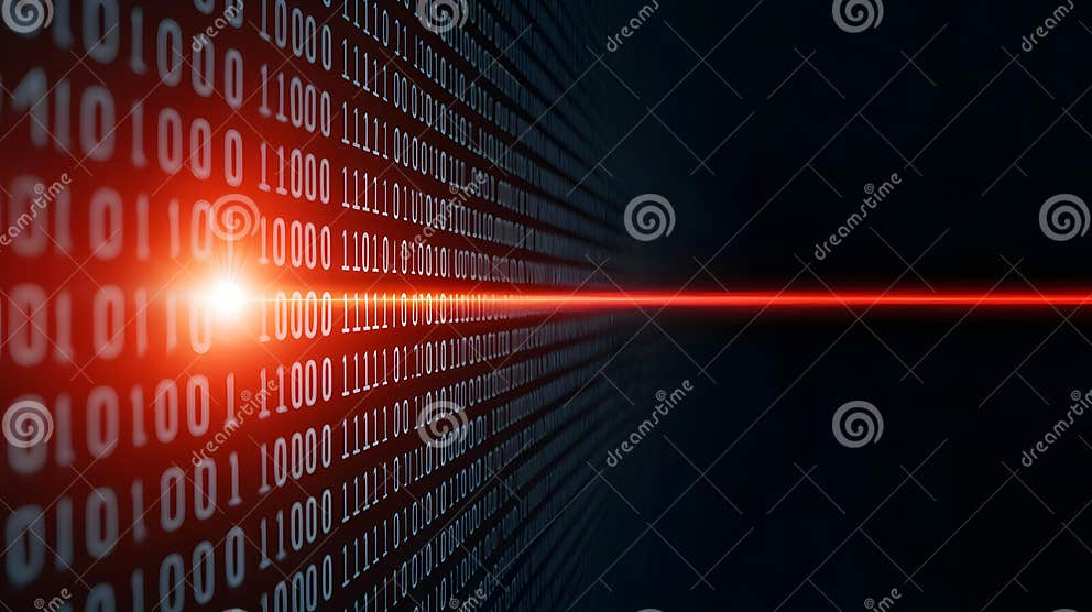 The Image Shows a Red Background Filled with Binary Code, with a Bright ...