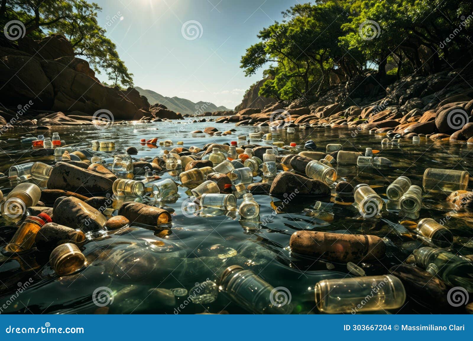 The Image Shows a Rivers Surface Filled with is Heavily Polluted with a ...