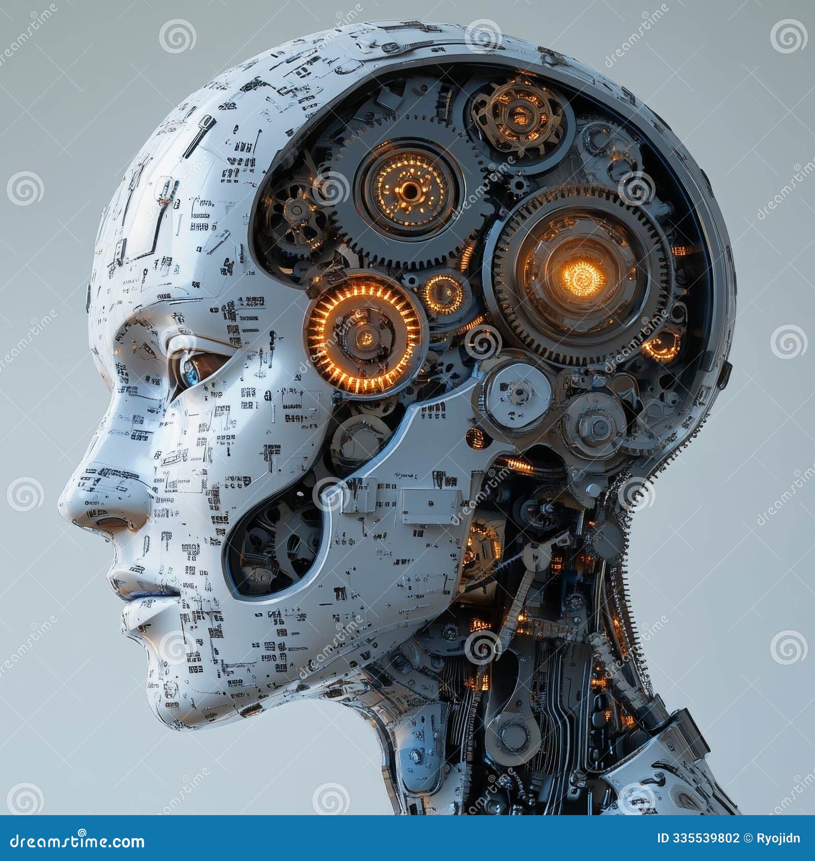 Portrait Artificial Intelligence Ai Easy Smile Friendly Welcoming Folded Hands Blue Background ...