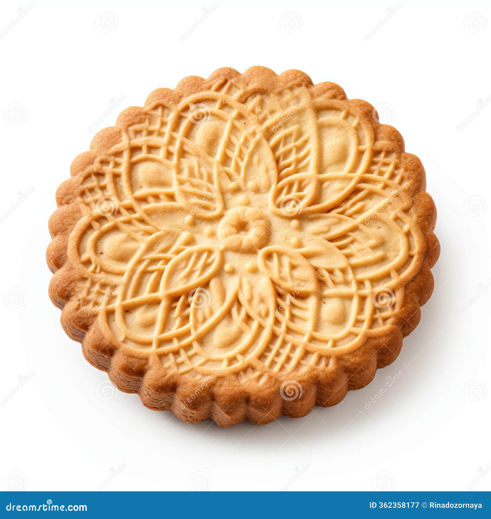 Round Cookie with a Floral Pattern Imprinted on a White Background ...