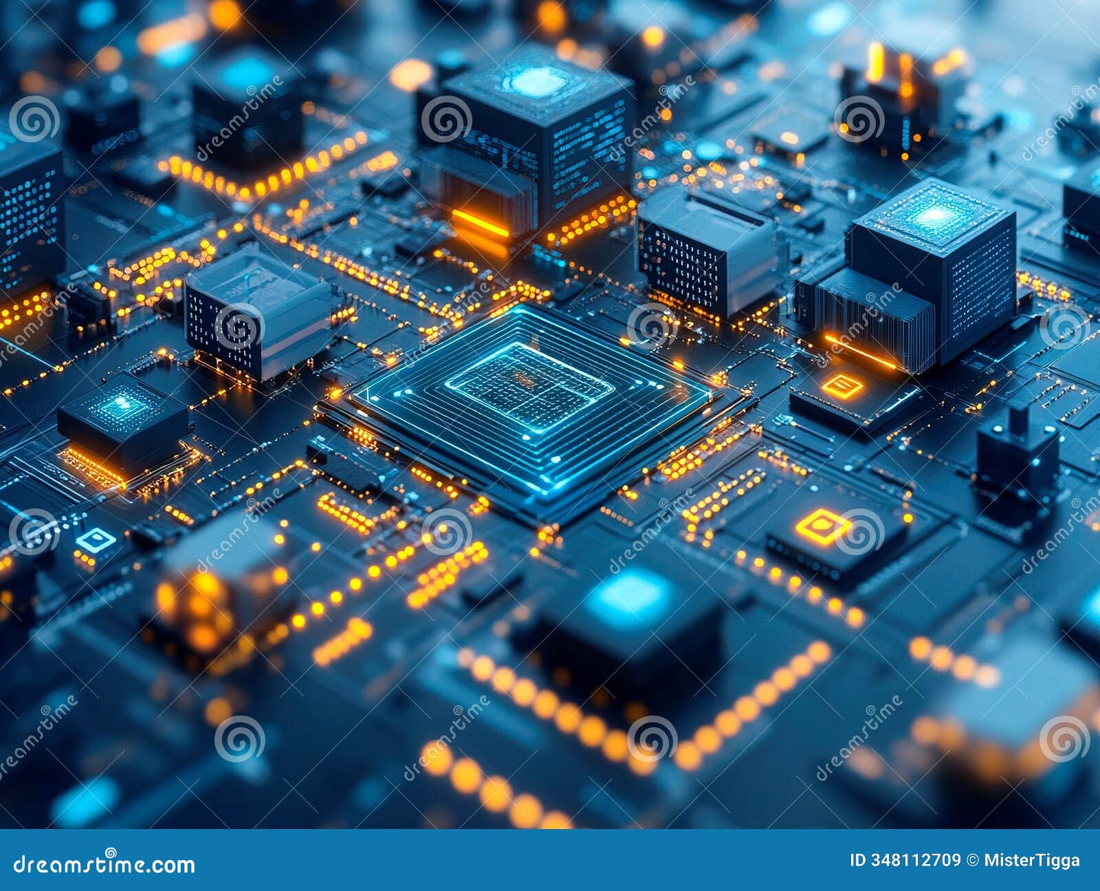 The Image Shows a Stylized PCB Resembling a City Skyline, with a ...