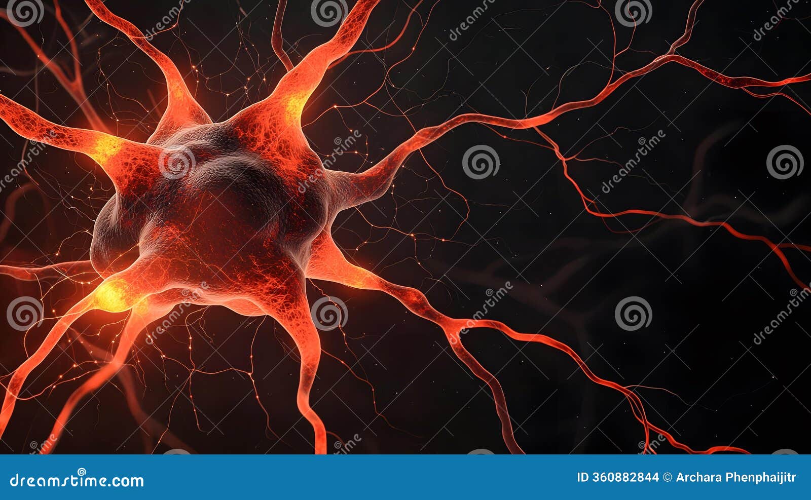 The Image Shows a Stylized Rendering of a Neuron, a Nerve Cell, with ...