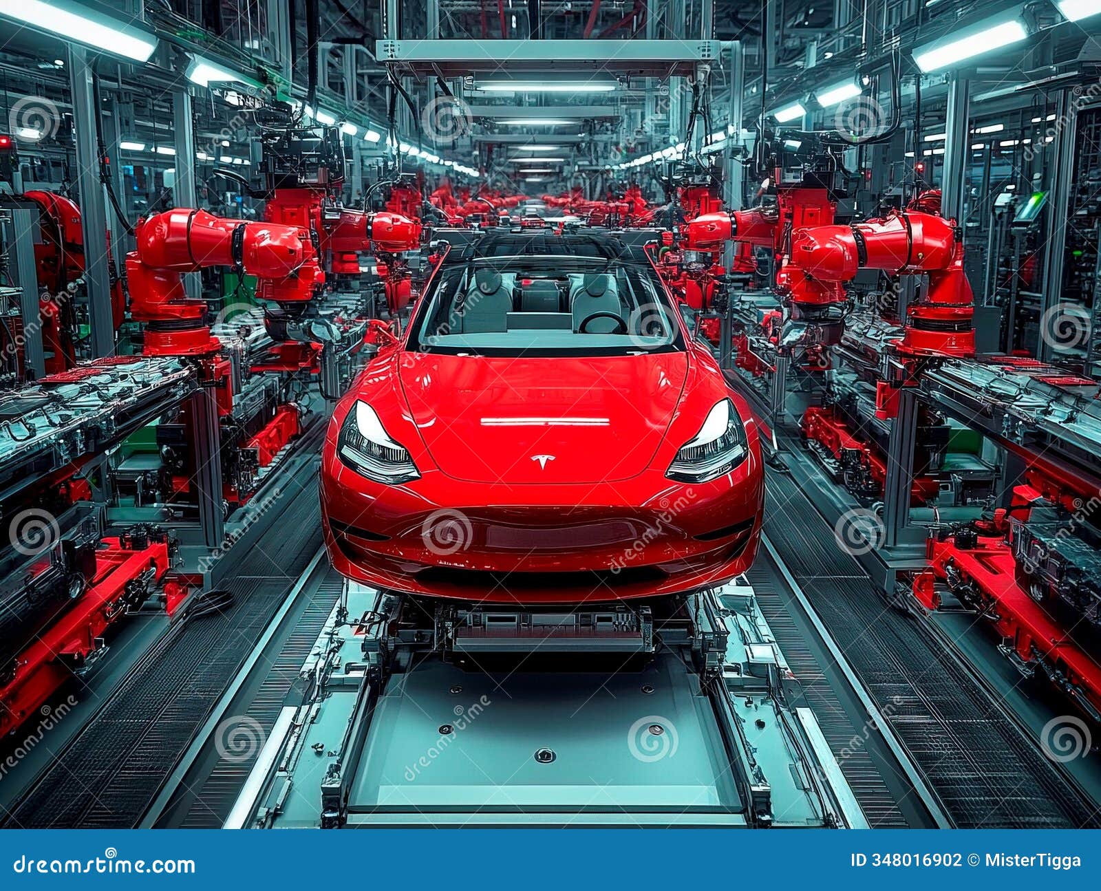 Image Shows a Tesla Model S on an Assembly Line, Surrounded by ...