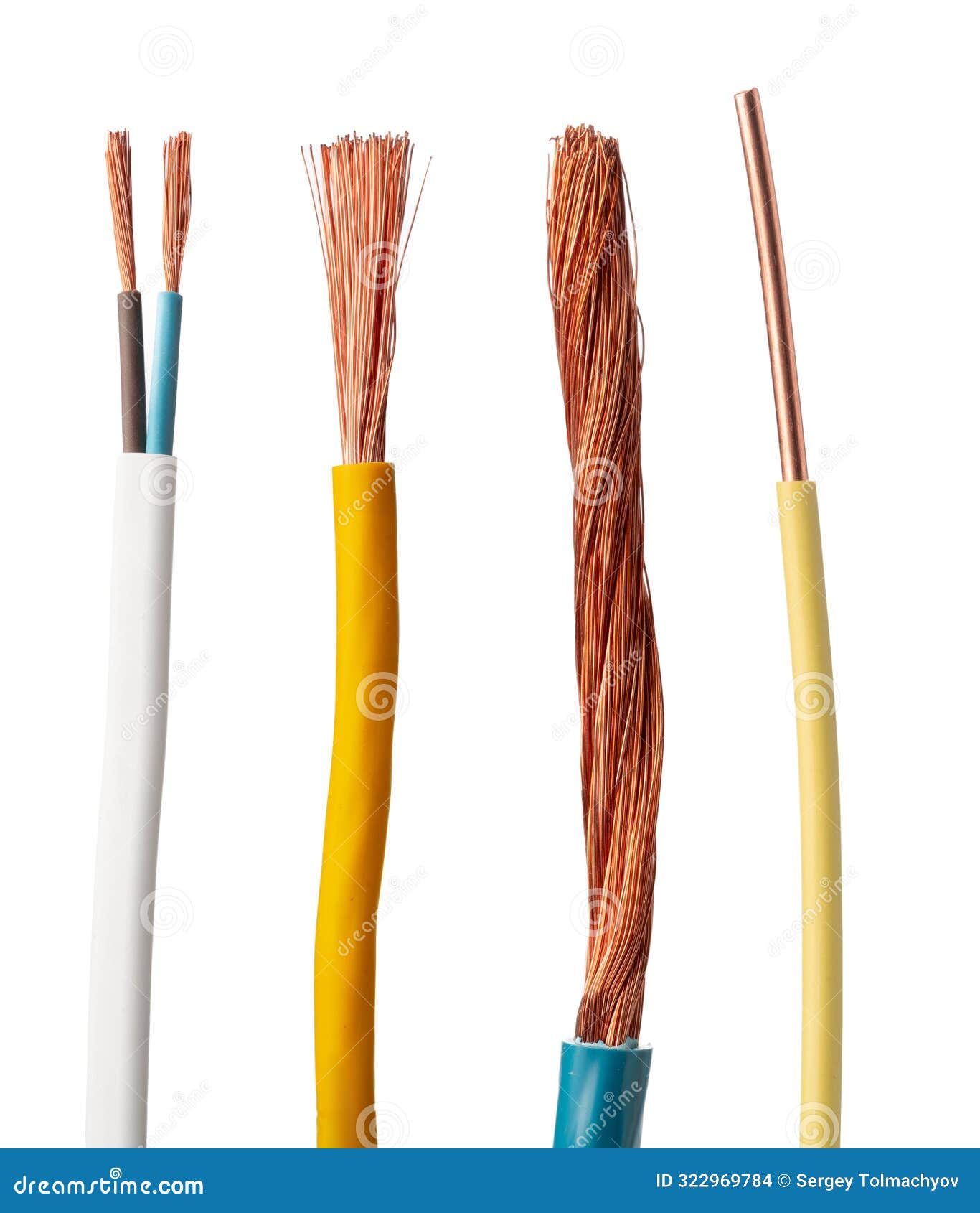 Closeup of Stranded Copper Wire Types Isolated on White Background ...