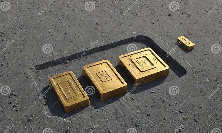 Three Gold Bars Varying Sizes are Arranged in Rectangular Formation on ...