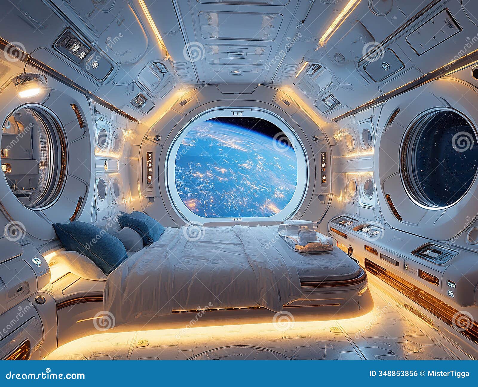 Image Shows a Tranquil Sleeping Quarters Inside a Spacecraft, Equipped ...
