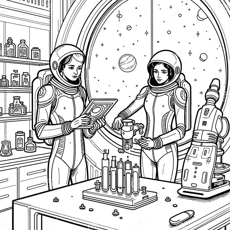 Astronauts Conducting Space Experiments in Laboratory Illustration ...