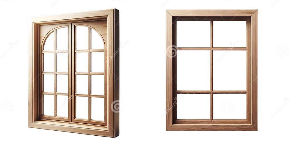 Two Wooden Window Designs: Arched and Rectangular Isolated on ...