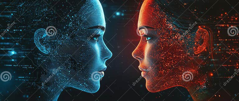 The Image Shows Two Faces that Look Like Humans Interacting with a ...