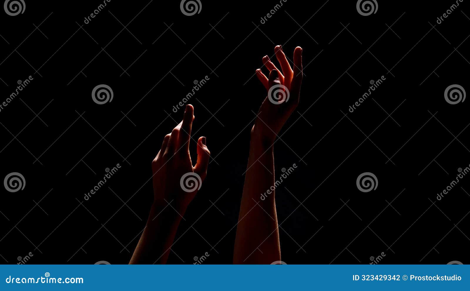 Two Hands Reaching Upward in Darkness, Cropped Stock Photo - Image of ...