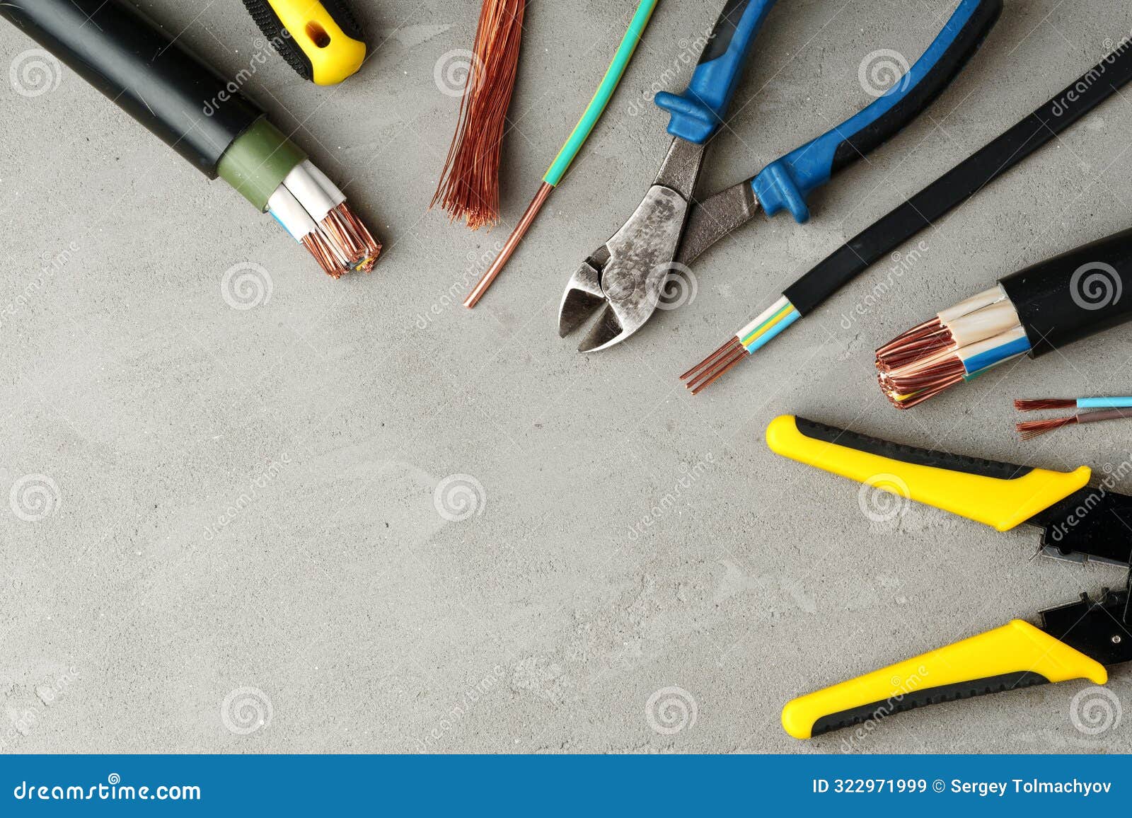 Electrical Tools and Wires on Gray Surface Stock Image - Image of ...
