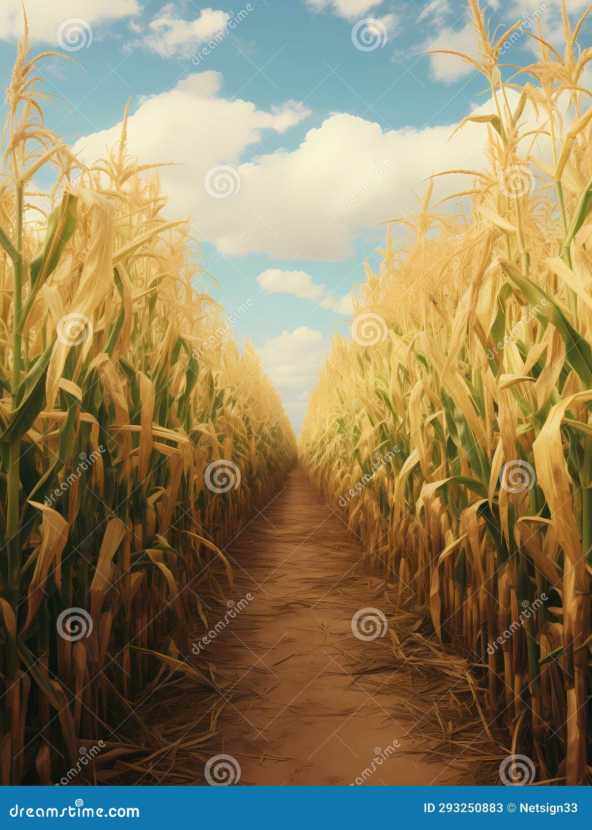 A Dirt Path through a Field of Corn Stock Illustration - Illustration ...