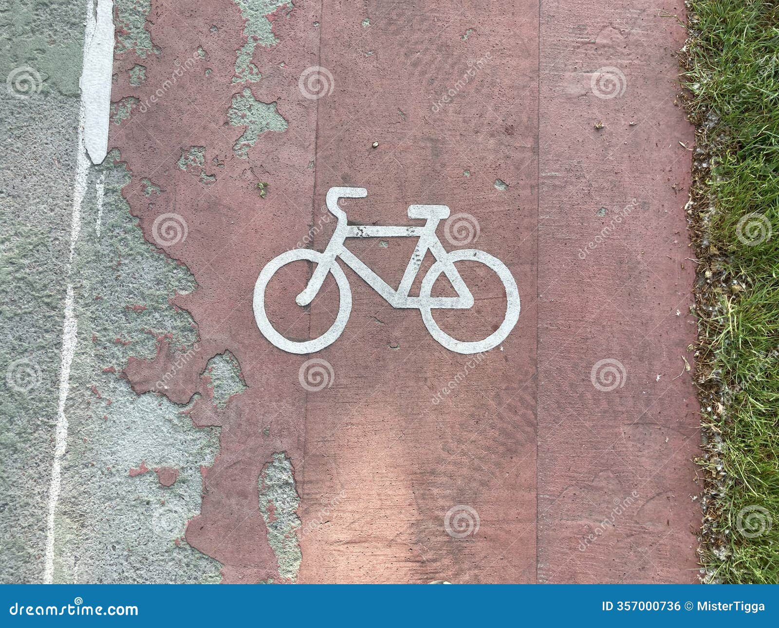 Image Shows a Worn, White Bicycle Lane Symbol on Red Pavement Stock ...