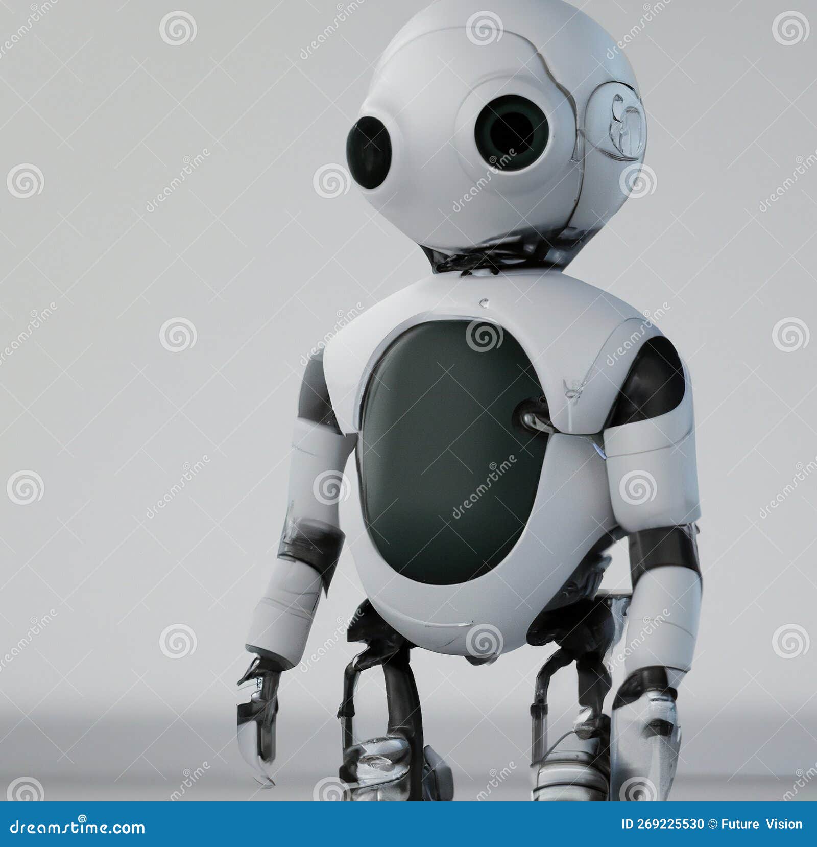 Image of Side View of White Robot with Copy Space on Grey Background ...