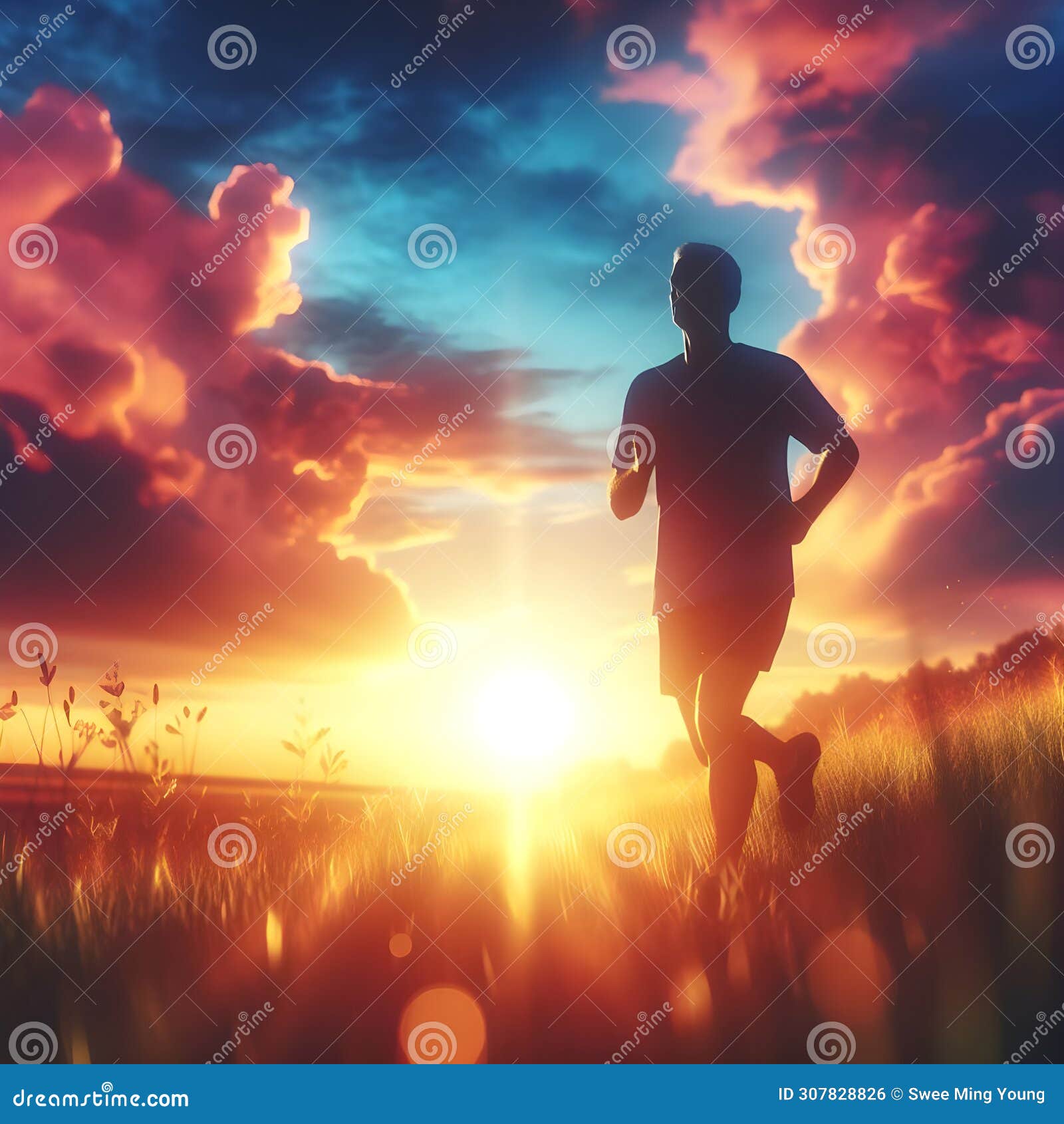 Image of Silhouette of a Jogger Walking into the Sunset, Dreamy and ...