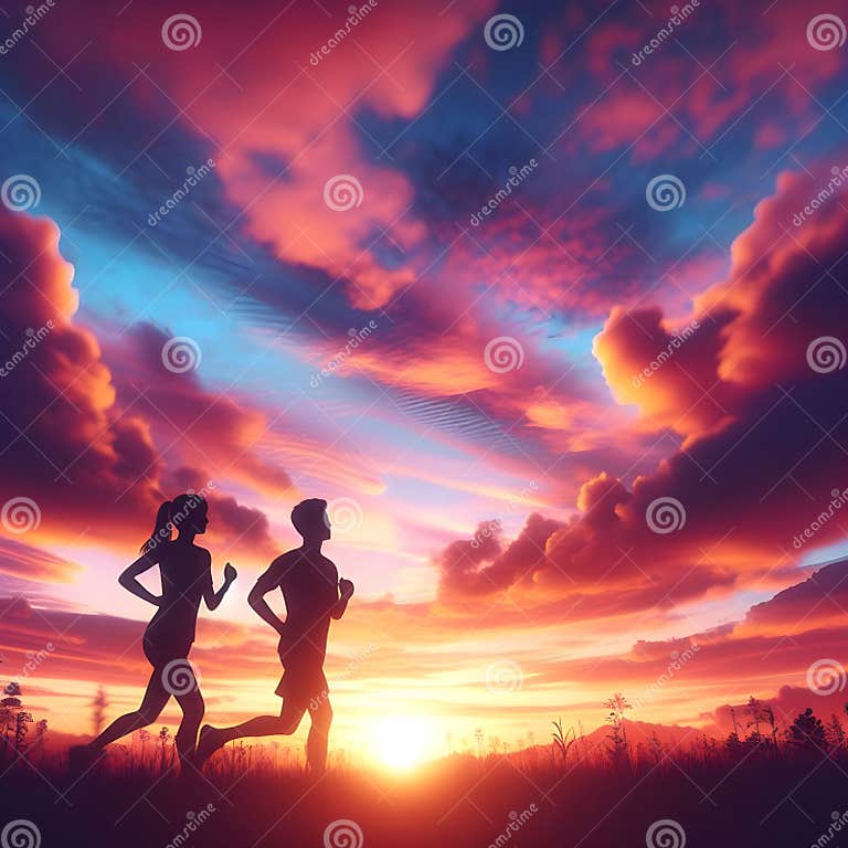 Image of Silhouette of a Jogger Walking into the Sunset, Dreamy and ...