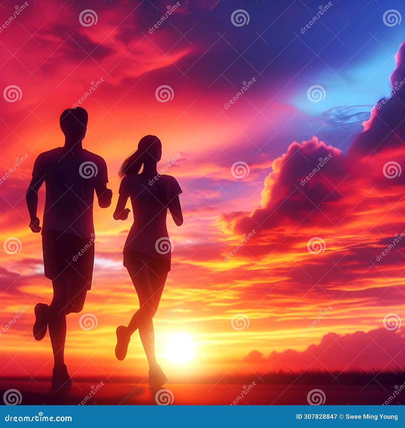 Image of Silhouette of a Jogger Walking into the Sunset, Dreamy and ...