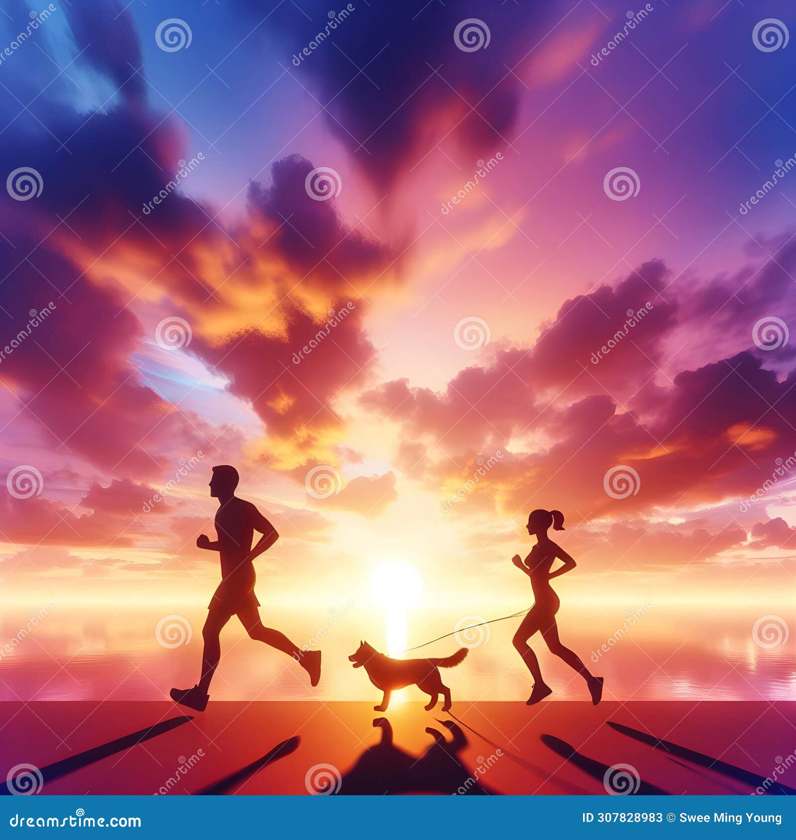 Image of Silhouette of a Jogger Walking into the Sunset, Dreamy and ...