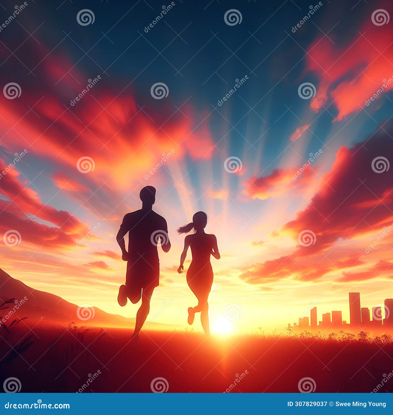 Image of Silhouette of a Jogger Walking into the Sunset, Dreamy and ...