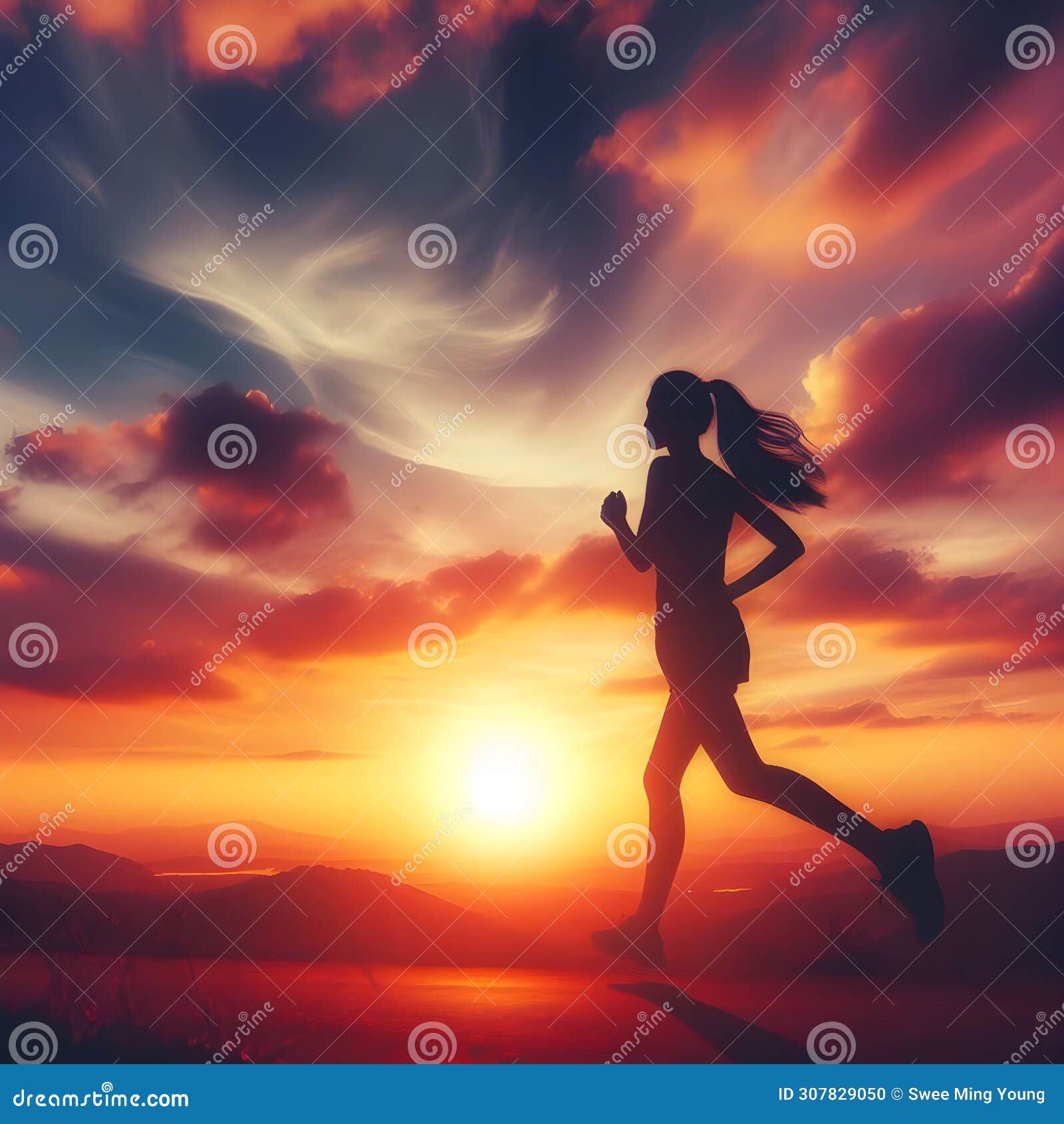 Image of Silhouette of a Jogger Walking into the Sunset, Dreamy and ...