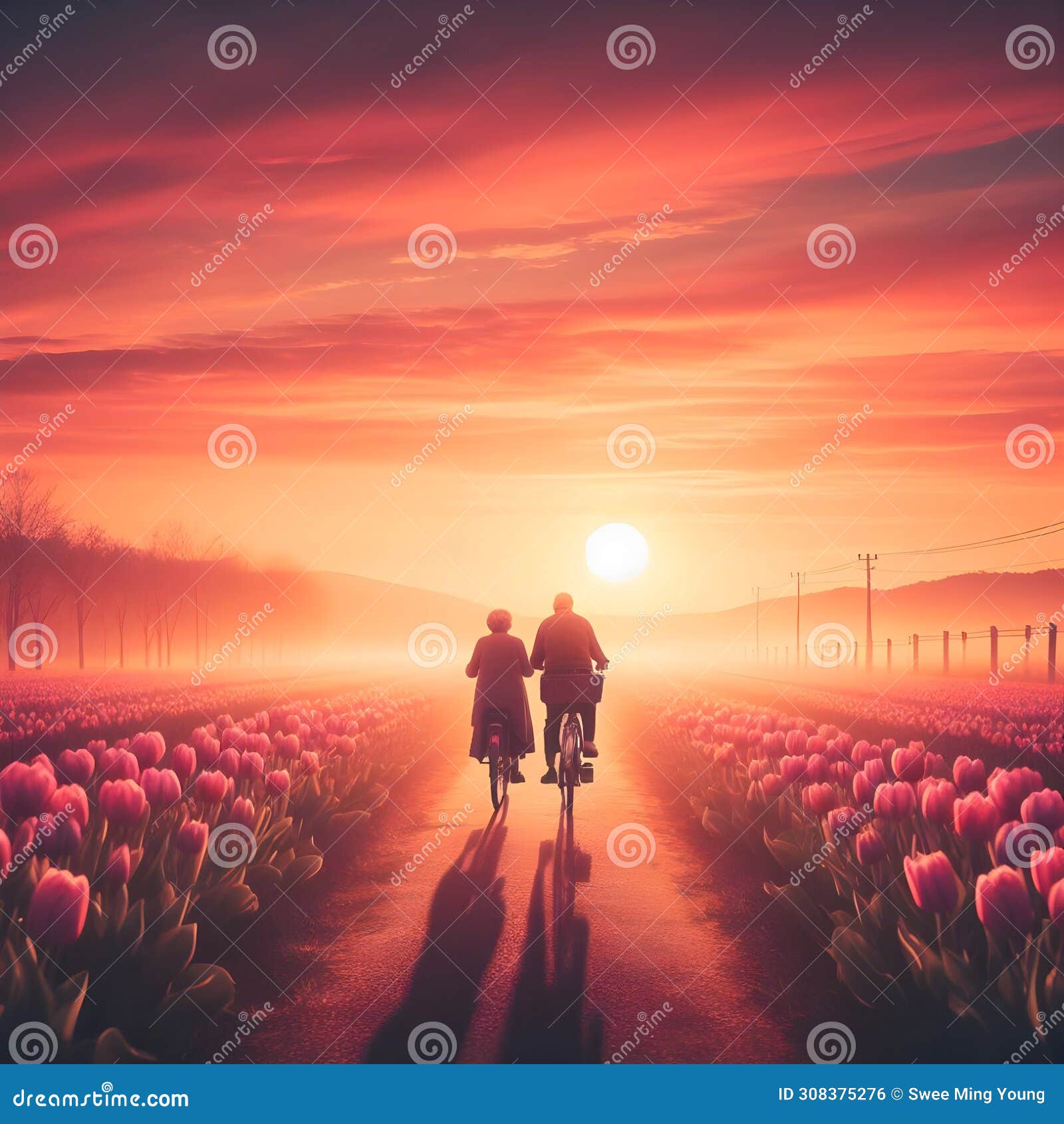 Image of Silhouette of a Person Riding the Bicycle into the Distance ...