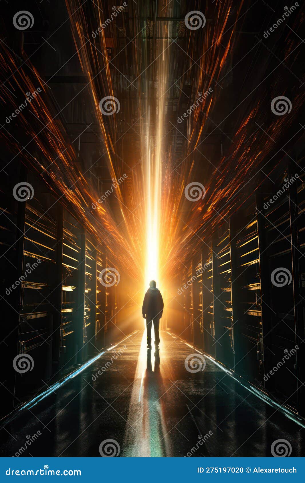 Image of a Silhouette of a Person Standing in Front of a Column of ...