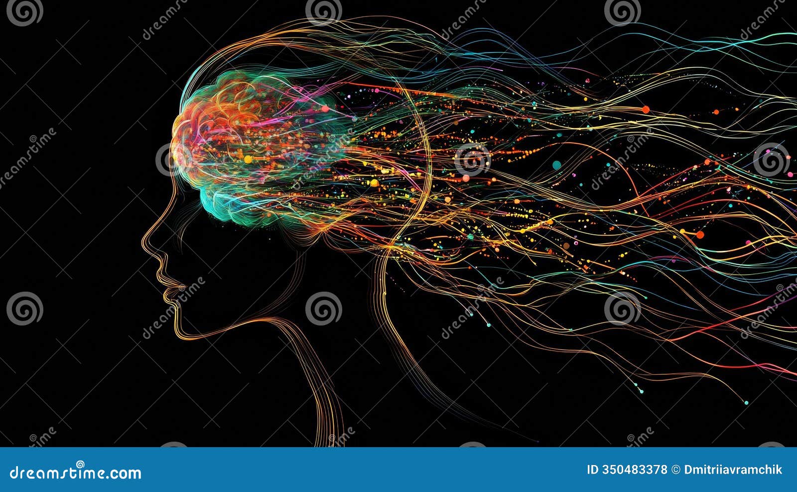 An Image of a Silhouette with Vibrant Brain Waves Symbolizes Creativity ...