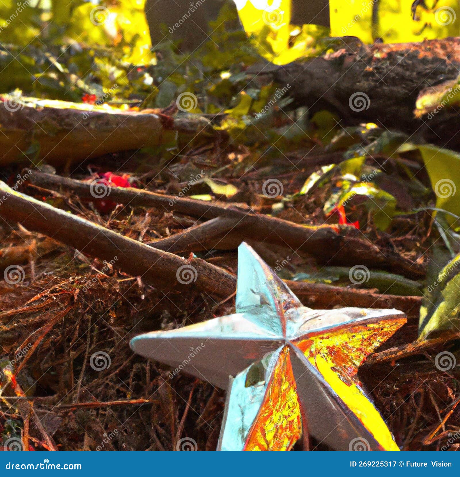 Image of Silver Five Arm Star in Amongst Trees in Forest Stock Image ...