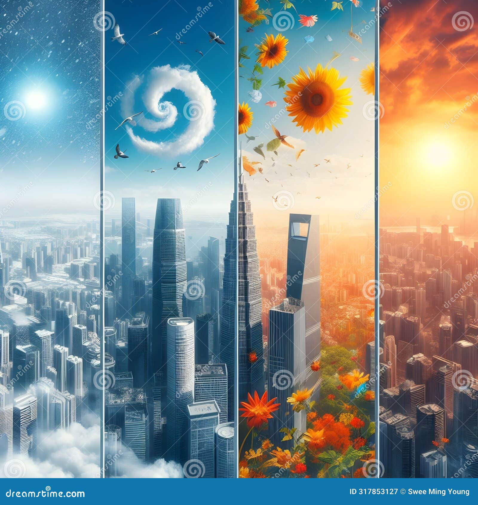 Image of a Single Photo with Four Frames Depicting Winter, Spring ...