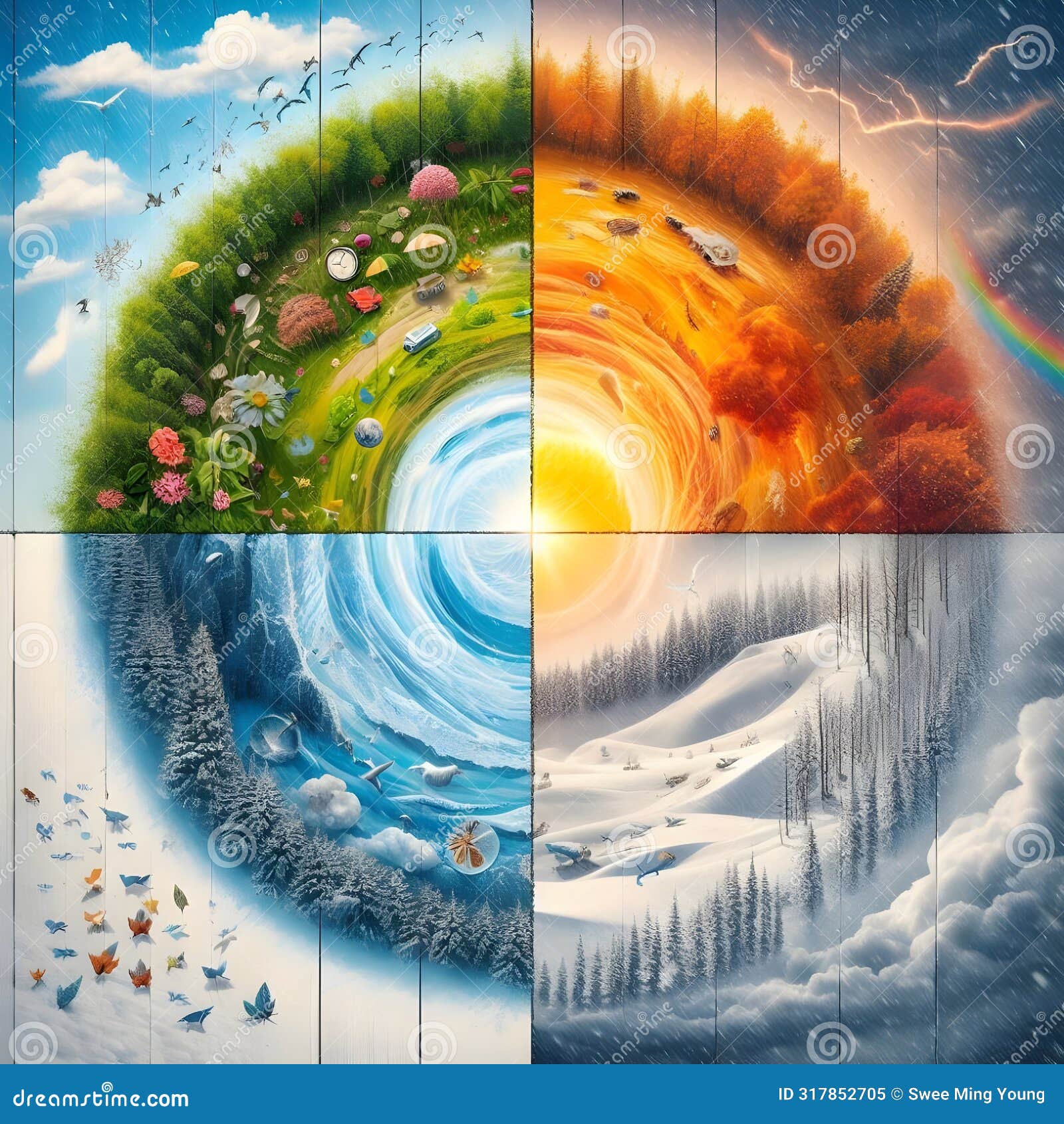 Image of a Single Photo with Four Frames Depicting Winter, Spring ...