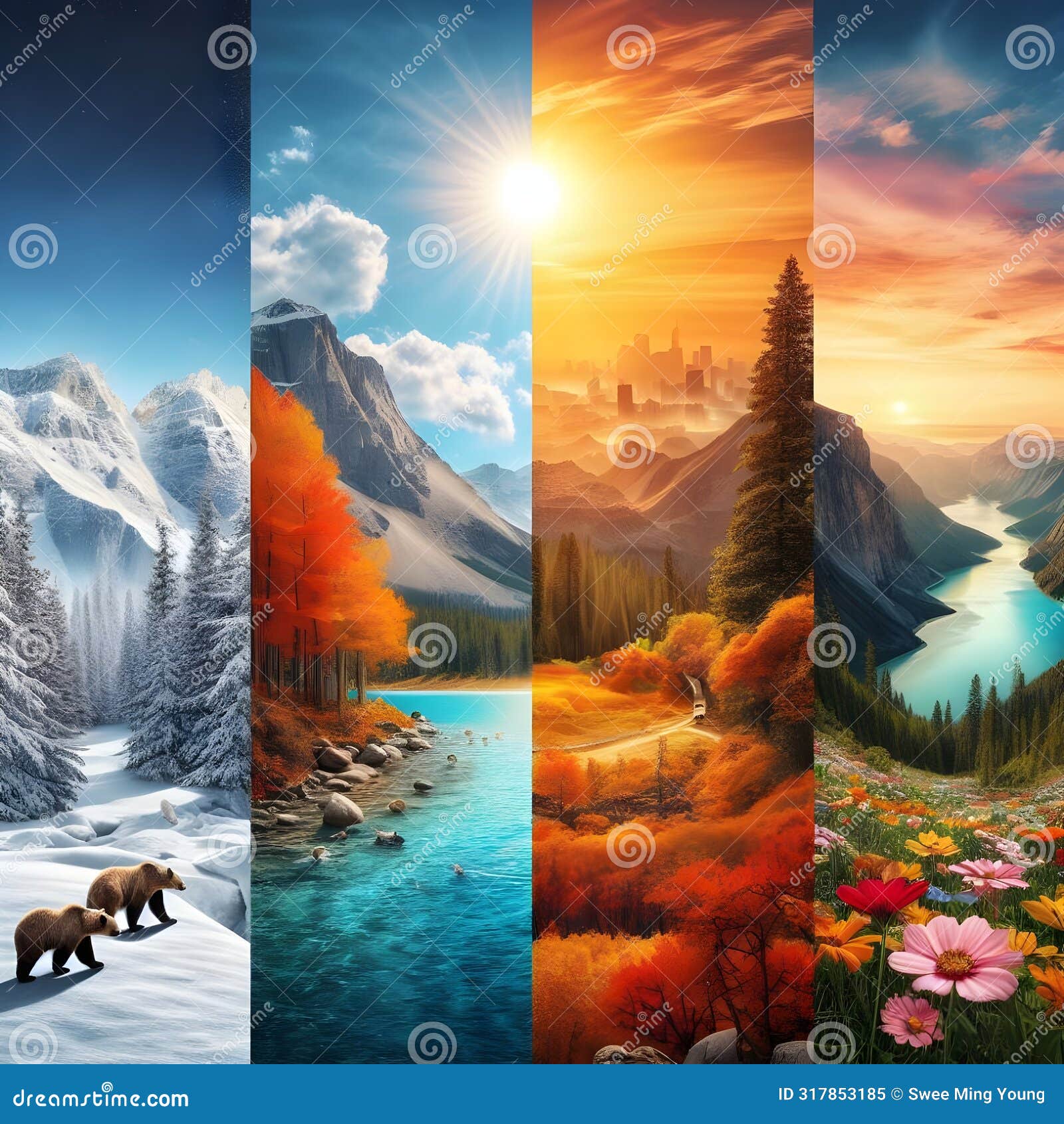 Image of a Single Photo with Four Frames Depicting Winter, Spring ...