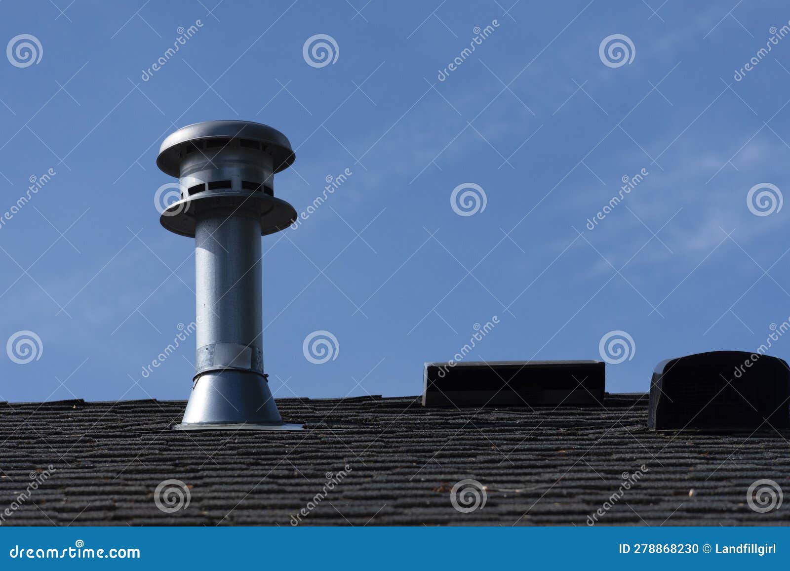 Residential Rooftop Vent Stack and Blue Sky Stock Photo - Image of ...